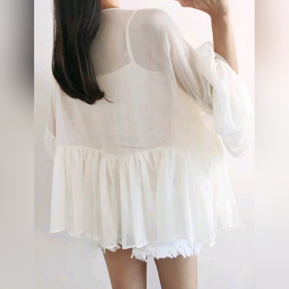Tops | New Flowy Boho Sheer Peasant Top Blouse Ivory Off White | Poshmark